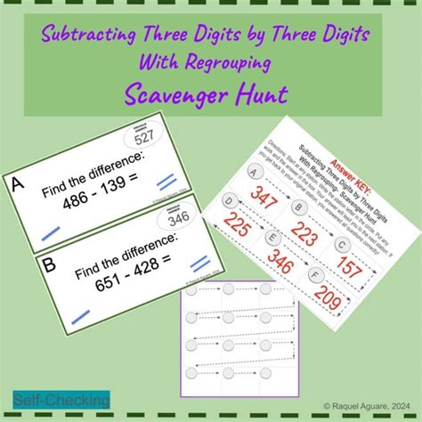 Subtracting Three Digits By Three Digits With Regrouping Scavenger Hunt
