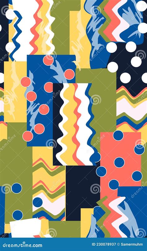Seamless Modern Abstract Pattern Colorful Squares And Circles Ready For Textile Prints Stock