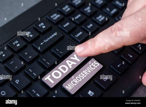 Hand Writing Sign Microservices Business Showcase Software Development Technique Building