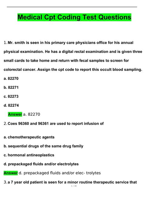 Medical Cpt Coding Test 2024 Questions With 100 Correct Answers Verified Latest Update