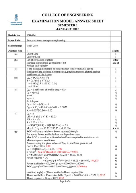Exam 2015 Answers College Of Engineering Examination Model Answer