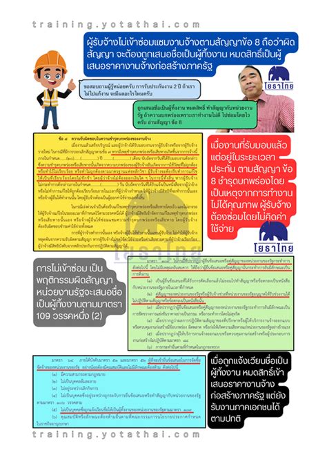 ผู้รับจ้างไม่เข้าซ่อมแซมงานจ้างตามสัญญาข้อ 8 ถือว่าผิดสัญญา จะต้องถูกเสนอชื่อเป็นผู้ทิ้งงาน หมด