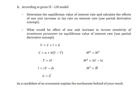 Solved 1 According To Given IS LM Model Determine The Chegg Com