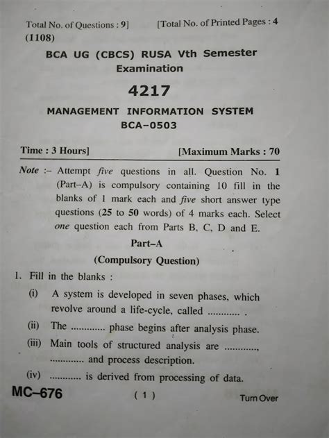 Bca Management Information System Mis Question Paper Hpu