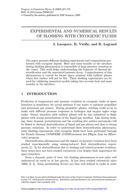 Pdf Experimental And Numerical Results Of Sloshing With Cryogenic Fluids