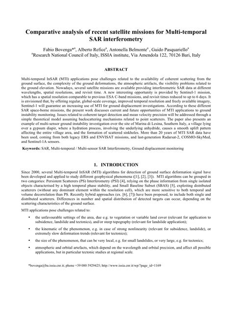 Pdf Comparative Analysis Of Recent Satellite Missions For Multi Temporal Sar Interferometry