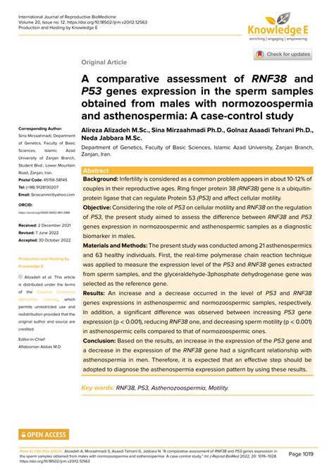 Pdf A Comparative Assessment Of Rnf38 And P53 Genes Expression In The