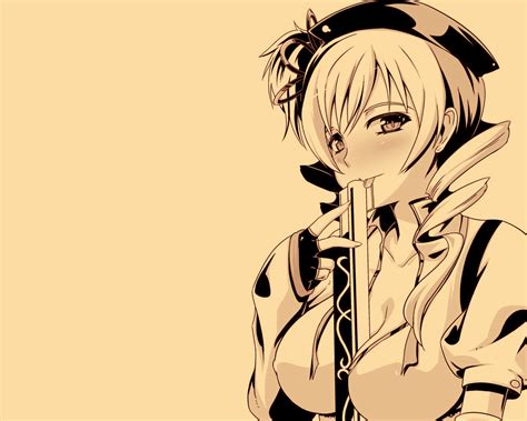 Blush Breasts Cleavage Erect Nipples Gloves Gun Hat Mahou Shoujo Madoka