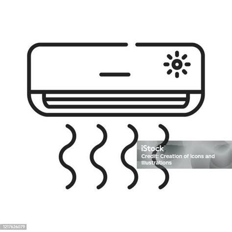 에어컨 블랙 라인 아이콘입니다 정의된 공기를 처리하는 시스템 또는 기계 따뜻하거나 차가운 공기 웹 페이지 모바일 앱 프로모션에 대한 픽토그램 에어컨에 대한 스톡 벡터 아트