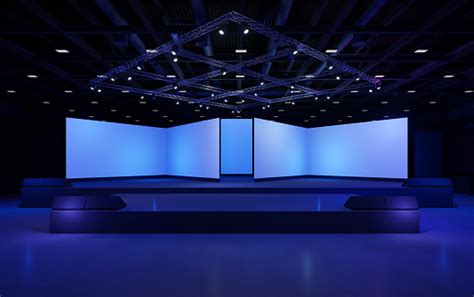모형 및 기업 아이덴티티를 위한 빈 스테이지 디자인 Hall의 Displayplatform 요소 그래픽 리소스장면 이벤트에 대한 빈 화면 시스템은 야간 조명 스테이징3d
