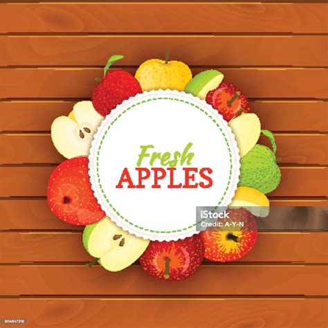 컬러 프레임 라운드 사과 이루어져 있습니다 벡터 카드 그림입니다 과일 레이블입니다 동그라미 애플 레이블 과일과 나뭇잎 화장품 크림 잼 주스의 포장 디자인에 대 한 가을에