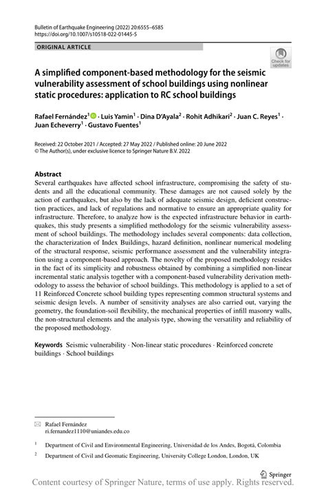 A Simplified Component‑based Methodology For The Seismic Vulnerability Assessment Of School