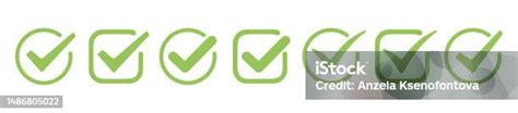 녹색 확인 표시 아이콘이 설정되었습니다 원과 사각형 녹색의 눈금 기호 벡터 그림 대답하기에 대한 스톡 벡터 아트 및 기타 이미지