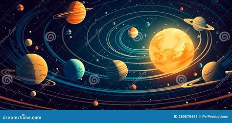 Colorful Solar System With Planets Orbiting The Sun Generative Ai Stock Illustration