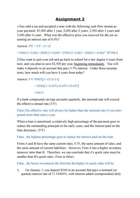 Time Value Money Problems Assignment 2 1 You Sold A Car And Accepted A Note With The Following