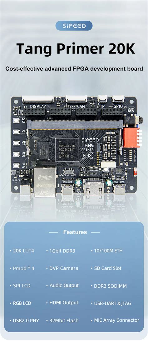 Sipeed Tang Primer 20k Fpga Board Gowin Gw2a Goai Mini System Two Ext Boards