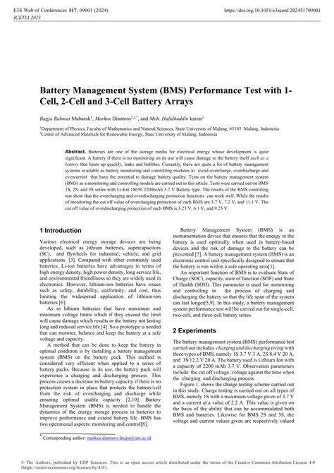 Pdf Battery Management System Bms Performance Test With 1 Cell 2 Cell And 3 Cell Battery