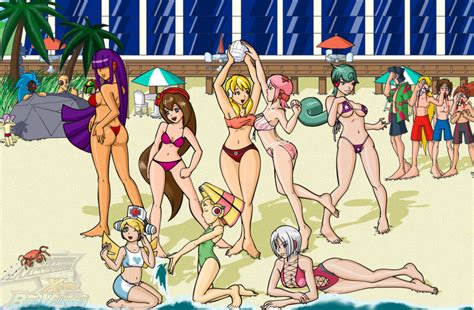 Rule 34 Alia Android Axl Mega Man Beach Bikini Blonde Blonde Hair Brown Hair Cinnamon