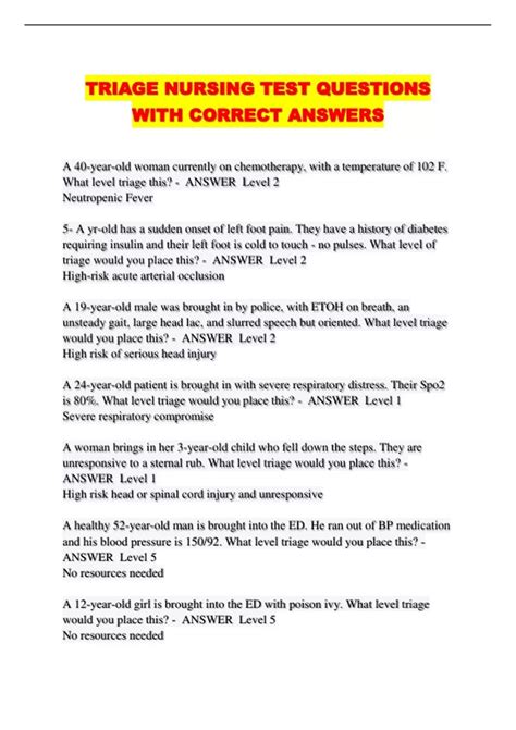Triage Nursing Test Questions With Correct Answers Triage Nursing Stuvia Us