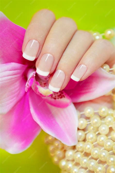 Premium Photo Classic French Manicure