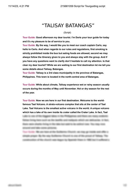 SOLUTION 215681059 Script For Tourguiding Script Studypool