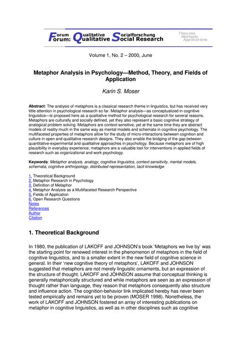 Pdf Metaphor Analysis In Psychology—method Theory And Fields Of Application