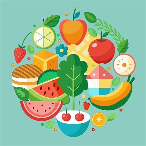 Un Círculo De Frutas Y Verduras Con Una Imagen De Una Fruta Y Un Corazón Vector Premium