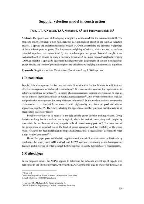 Pdf Supplier Selection Model In Construction