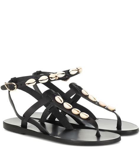 Estia Embellished Leather Sandals In Black Ancient Greek Sandals