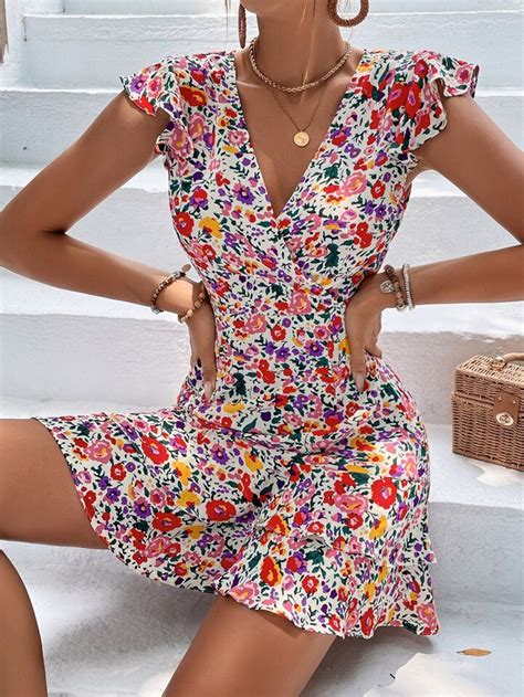 Multicolor Bohemio Collar Manga Capa Tela Floraltodo Estampado A Línea Embellished No Elástic