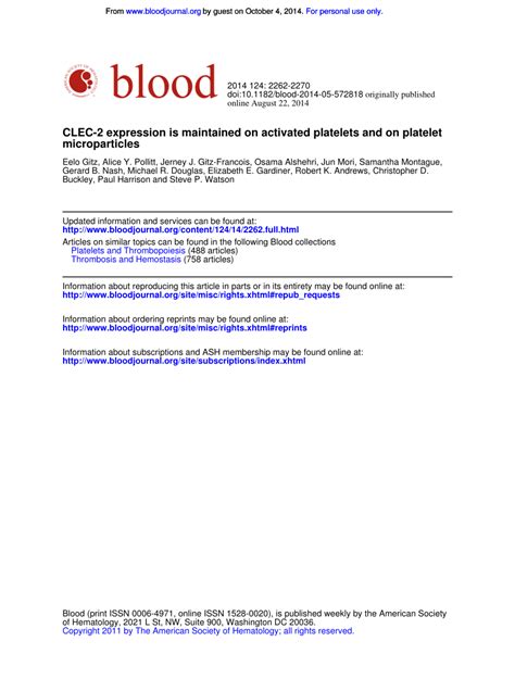Pdf Clec 2 Expression Is Maintained On Activated Platelets And On