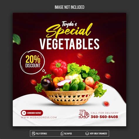 건강한 야채와 음식 홍보 소셜 미디어 Instagram 게시물 배너 디자인 템플릿 Premium Psd 프리미엄 Psd 파일