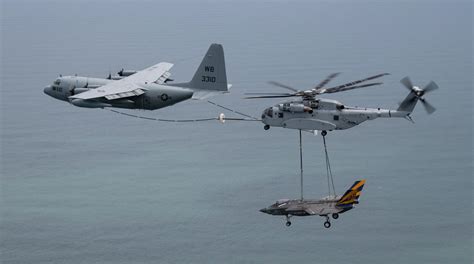 Usmc Ch 53k Transports F 35c And Refuels From Kc 130 En Route The