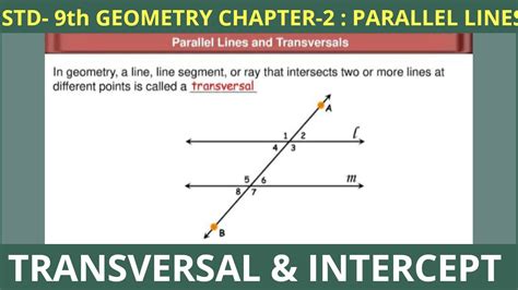 WHAT ARE TRANSVERSAL AND INTERCEPT STD 9 GEOMETRY CHAPTER 2 PARALLEL LINES YouTube
