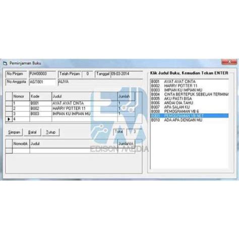 jual source code aplikasi perpustakaan vb6 di seller p store net
