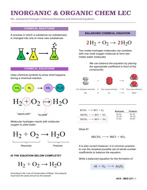 Chemical Reactions Equations Lecture Notes
