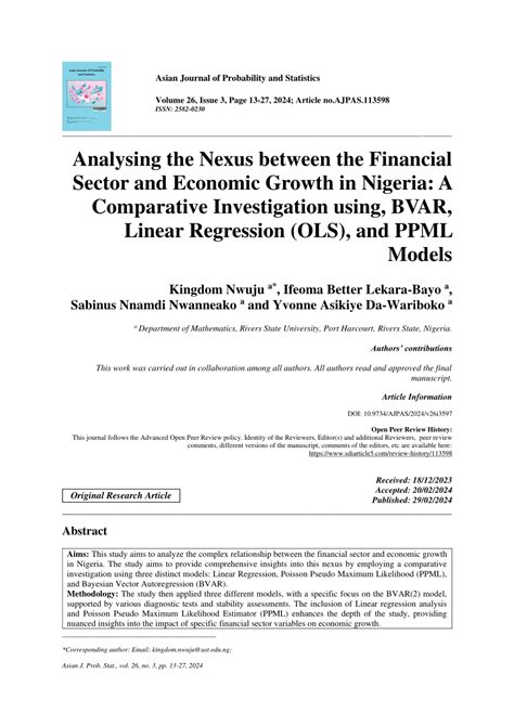 Pdf Analysing The Nexus Between The Financial Sector And Economic Growth In Nigeria A