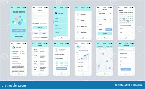 Set Of UI UX GUI Screens Medicine App Flat Design Template For Mobile