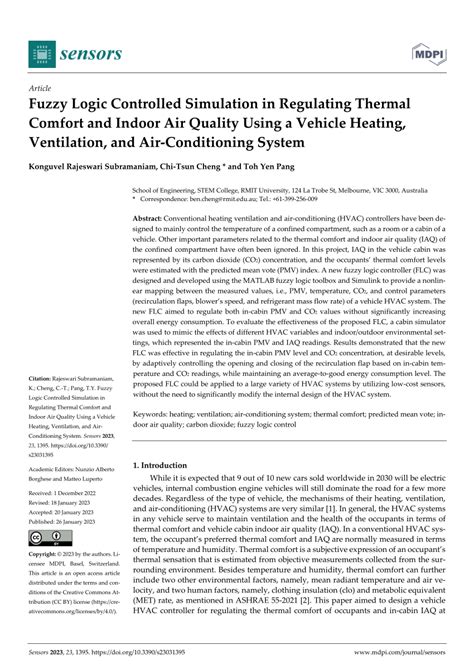 Pdf Fuzzy Logic Controlled Simulation In Regulating Thermal Comfort And Indoor Air Quality