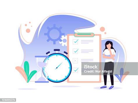여자 계획 개념입니다 기업가 정신 및 시간표 사업을 위해 시간을 생각하고 사무 과정을 조직하는 여성의 벡터 삽화 개념에 대한 스톡 벡터 아트 및 기타 이미지 Istock
