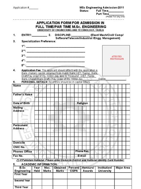 Application Form Msc Full Part Time University And College Admission