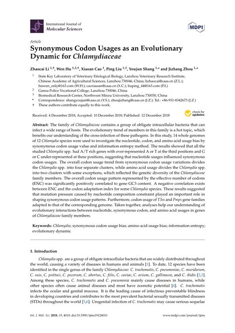 Pdf Synonymous Codon Usages As An Evolutionary Dynamic For Chlamydiaceae