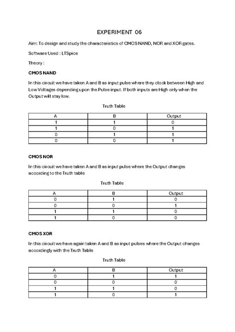 Experiment 06 This Pdf Includes The Nand Nor And Xor Gate
