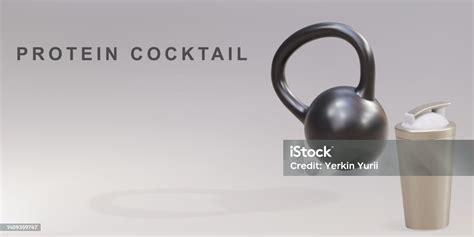 3d 골든 셰이커와 케틀벨 단백질 칵테일 개념 벡터 일러스트레이션 건강한 생활방식에 대한 스톡 벡터 아트 및 기타 이미지