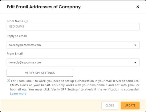 how to configure spf records to work with ezo cmms