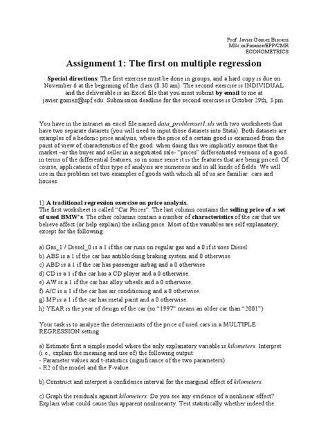 Assignment 1 Pdf Dependent And Independent Variables Regression Analysis
