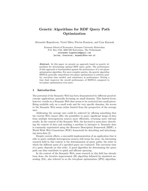 Pdf Genetic Algorithms For Rdf Query Path Optimization
