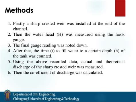 flow over a sharp crested weir experiment