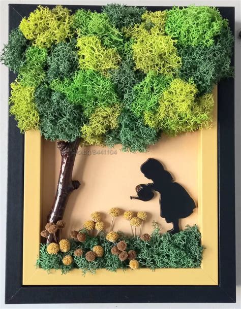 Картина със скандинавски мъх ”Момиченце с лейка” Пано Ръчно изработени ”Момиченце с ле