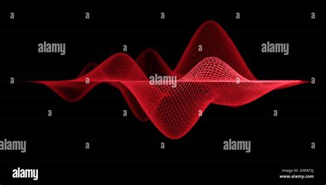 Wireframe Waveform Abstract Visualization Of Red Sound Waves Or Acoustic Equalizer Concept With